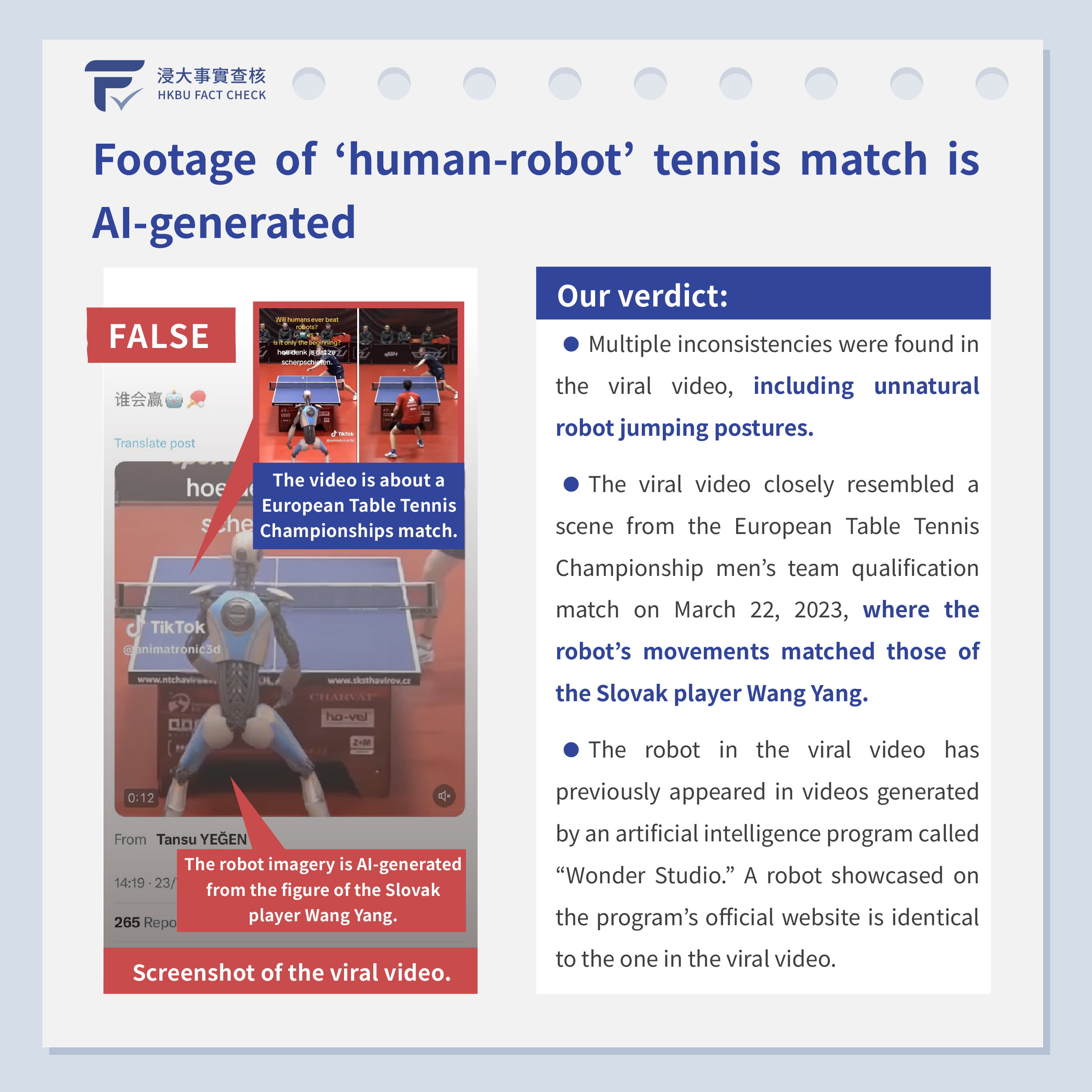 Footage of ‘human-robot’ tennis match is AI-generated - HKBU Fact Check